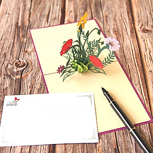 CUTE POPUP - Mother's Day Card, Birthday Card Pop Up with 3D Gorgeous Wild Flowers, Thinking of You Cards, Get Well Soon Card, Valentines Day Card, Best Wishes to Mom, Grandma on any Occasion