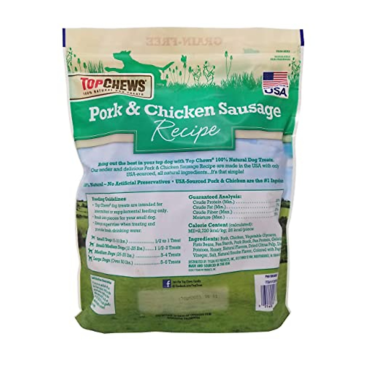 Top Chews Pork & Chicken Sausage Dog Treats 100% Natural 36 OZ