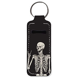 KLLRO RUO Chapstick Holder Keychain Fashion Lipstick Sleeve Lip Balm Portable Pocket Lip Gloss Tube Holder Clip-on Makeup Travel Accessories - Cool Skull Skeleton