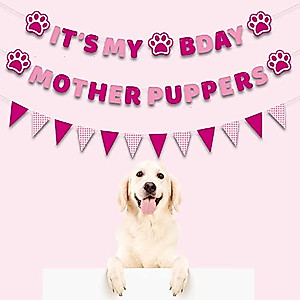 Vicycaty Puppy Dog Birthday Banner, Mother Puppers, It's My Bday, Pink Pennants, 98.43x16.69 inches Cardboard