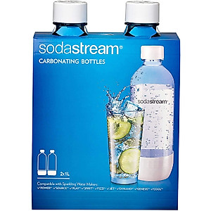 Sodastream 1l Carbonating Bottles- clear/white Rounds (Twin Pack)