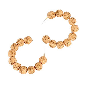 Exaggerated retro rattan big earrings lightweight geometric shape bohemian earrings handmade straw wicker woven big circle 925 silver hoop earrings for women and girls (Rattan Earrings)