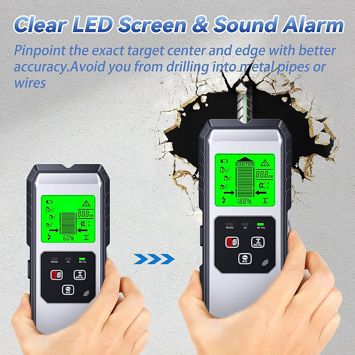 Stud Finder Wall Scanner - Upgraded 6 in 1 Electronic Stud Detector Wood Wall Magnetic Stud Sensor with LCD Display Sound Warning Studs Detection Beam Finder for Drywall Joist Pipe Live AC Wires Metal