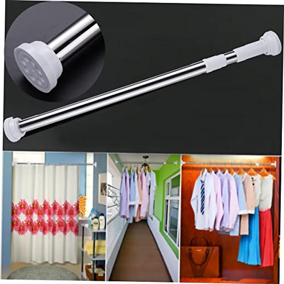 Garneck 2pcs Spring Tension Rod Retractable Tension Rod Stainless Steel Curtain Rod Coat Hanger Pole Wall Curtain Rod Retractable Clothes Line Curtain Rod Brackets Clothing Hanging Rod