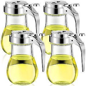 4 Pack Syrup Dispensers Glass Honey Jar Bottle Maple Sugar Dispenser 6 oz Retracting Spout Syrup Containers Pitcher For Milk Coffee Home Restaurant Kitchen Bar Oil Condiment (Simple Style)