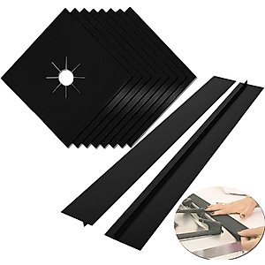 MSDADA Stove Covers, 8 Pcs 0.2 mm 10.6" x 10.6" Gas Range Protectors with 2 Pcs 21” Silicone Gap Cover Keep Stove Clean, Double Thickness, Reusable, Non-Stick, Easy to Clean
