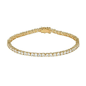 Amazon Collection Yellow Gold Plated Sterling Silver Round Cut Cubic Zirconia Tennis Bracelet (3mm), 7.25"