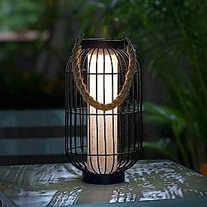 pearlstar Large Solar Powered Lantern Outdoor-Heavy Duty Metal Hanging Lights Decorative Solar Table Lamp Waterproof for Outside Patio Yard Garden Porch Tabletop Decor (Black)