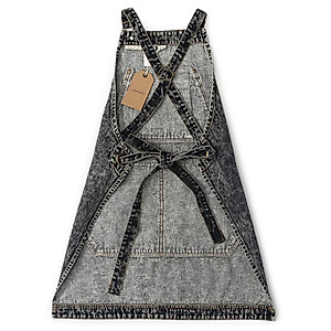 Jeanerlor - Denim Apron with Pockets for Hair Stylist Gardening Craftsmen Barista Women Hairdresser Jean Work Apron Cross Straps & Adjustable S to L (Black)