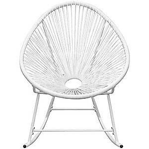 vidaXL Outdoor Rocking Chair,Rocking Chair Accent Furniture for Yard, Patio,White Poly Rattan Rocking Chair,Rocker for Porch Garden Patio Balcony Pool Indoor,28.5" x 30.3" x 35.4"