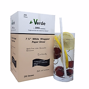 250 pcs White Paper Straws individually Wrapped 7.75" [VR-SP7JWW3000]