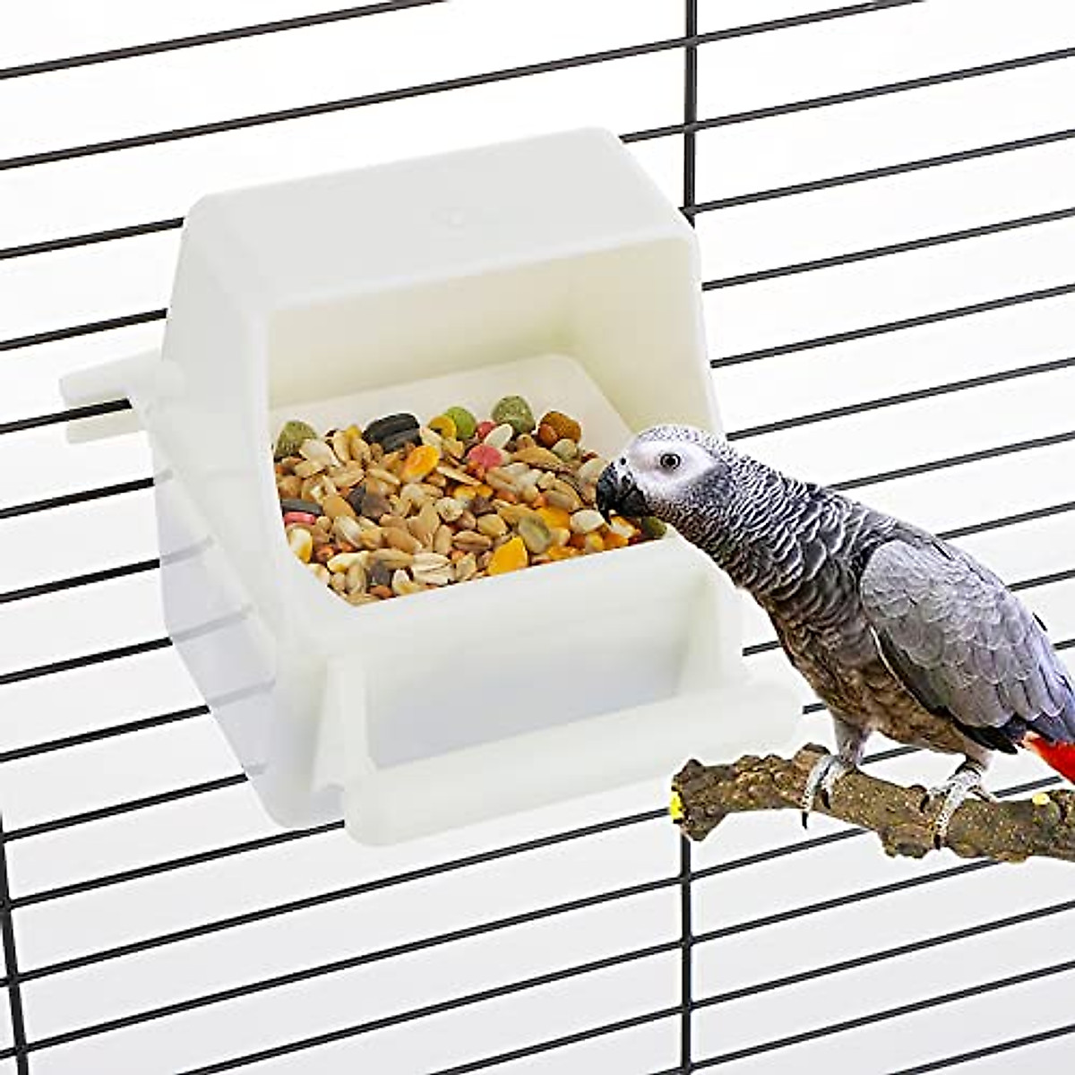 4 Pcs Bird Small Slot Feeder Plastic Food and Water Dispenser Bowl No Mess Cage Hanging Feeder Cup (White)