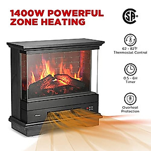 TURBRO Firelake 27-Inch Electric Fireplace Heater - Freestanding Fireplace with Mantel, No Assembly Required - 7 Adjustable Flame Effects, Overheating Protection, CSA Certified - 1400W, Black Walnut