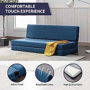 ijuicy Folding Mattress Sofa, Full Convertible Couch Sleeper Bed, 5" Folding Futon Sofa Bed, Floor Chaise Lounge, Portable Couch Bed for Living Room, Bedroom & Guest Room (Full/Dark Blue)