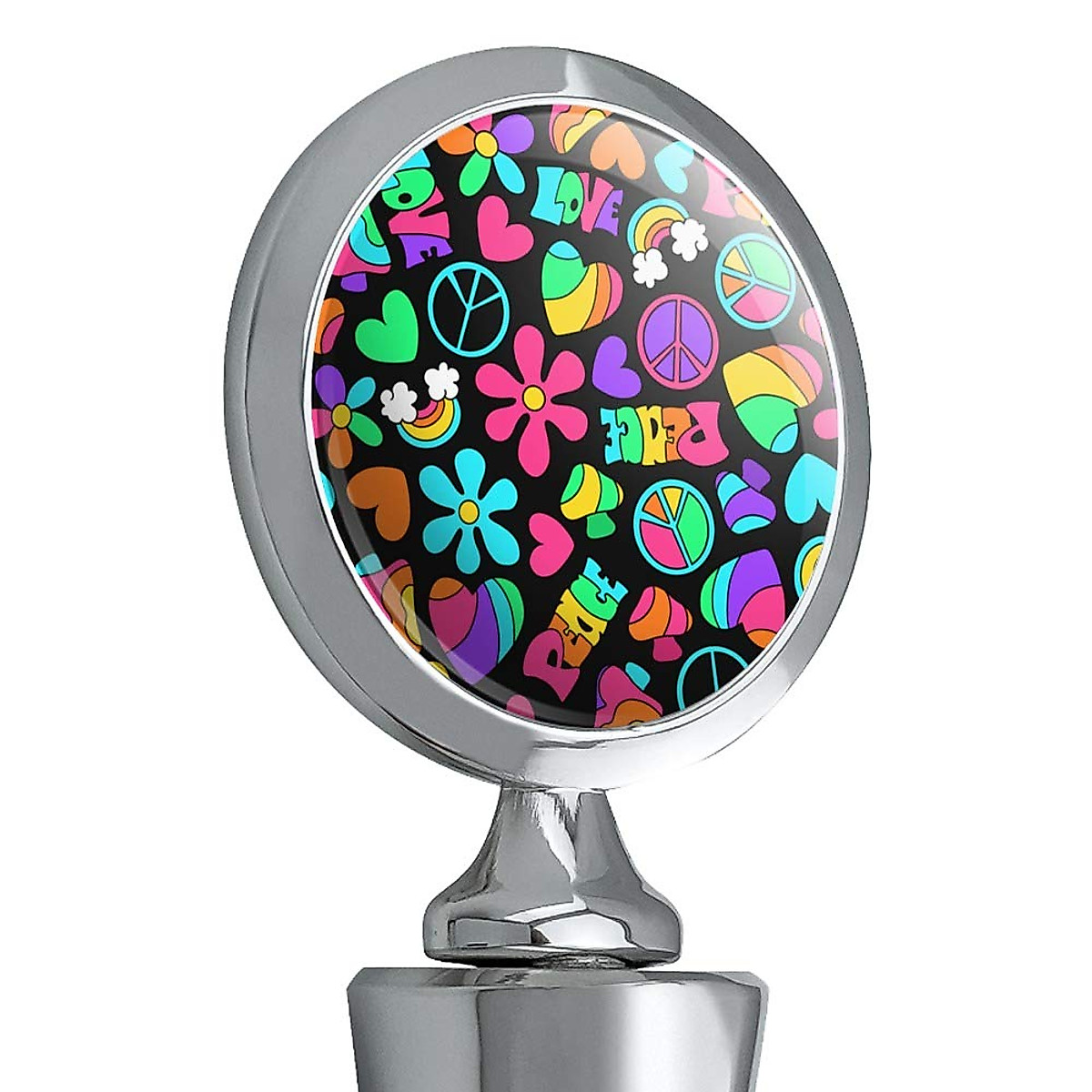 Groovy Hippie Peace and Love Pattern Wine Bottle Stopper