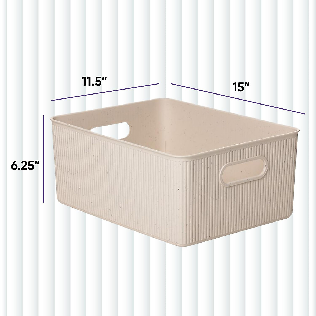 Superio Ribbed Collection - Eco-Friendly Decorative Plastic Open Home Storage Bins Organizer Baskets, Large (1 Pack) Container Boxes for Organizing Closet Shelves Drawer Shelf 15 Liter/16 Quart
