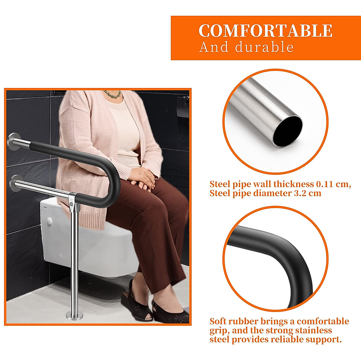 Botabay Handicap Grab Bars Rails 23.6 Inch Toilet Handrails Bathroom Safety Bar Stainless Steel Hand Support Rail for Seniors Elderly Disabled Mounted Bath Grips (23.6In)