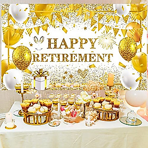 Gold and White Retirement Party Decorations for Men Women Extra Large White Gold Happy Retirement Banner Photo Booth Backdrop Background for Retirement Farewell Party Supplies