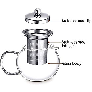 Glass Teapot with Removable Infuser & Blooming and Loose Leaf, Iced Tea Maker & Brewer Teapot with Infuser forLoose Leaf Tea Maker Set (28oz)