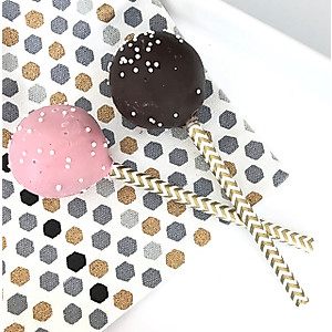 Outside the Box Papers Navy Blue and Gold Chevron and Stripe Paper Straws 7.75 Inches 100 Pack Navy Blue, Gold, White