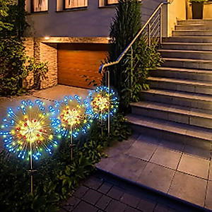 2 Pack Solar Garden Lights, Solar Firework Lights, Dengduoduo Solar Lights Outdoor Waterproof with 2 Lighting Modes, Landscape Light for Walkway, Garden, Patio, Yard, Flowerbed, Parties (Colorful)