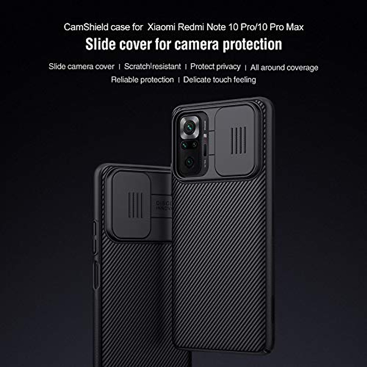 for Xiaomi redmi Note 10 Pro Case, Nillkin CamShield Slim case Protective Cover with Camera Protector Hard PC and TPU Ultra Thin Anti-Scratch Phone Case for Redmi Note 10 pro/Note 10 pro Max (Black)