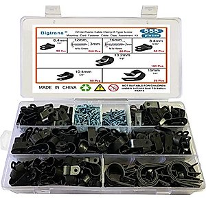 Bigtrans 555 Pcs Nylon Plastic R-Type Wire Clips with Screws 1/4" 5/16" 3/8" 1/2" 3/4" Clamps Fasteners Assortment for Cable Conduit -5 Size -Black
