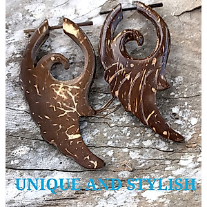 Tribal Organic Wooden Cool Stud Earrings Fake Gauges bohemian wing jewelry tattoo faux plugs tapers edgy earrings w 3a