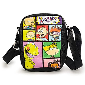 Nickelodeon Bag, Cross Body, Rugrats 7 Character Pose Blocks, Black, Vegan Leather