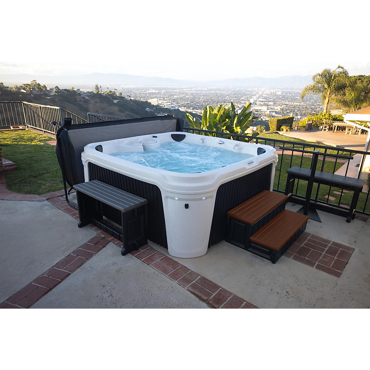 Confer Plastics Two Tier 36" Wide Deluxe Hot Tub Step. Non-Skid Spa Steps, Easy Installation, Sturdy, Long Lasting Upgrade to Your Space. Proudly Made in USA. - Espresso