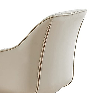 Art Leon Swivel Dining Chair, Set of 2, Office Chair No Wheels, Fabric Upholstered Kitchen Dining Room Chairs with Gold Legs, Mid Century Modern Accent Chair with Arms, Off White