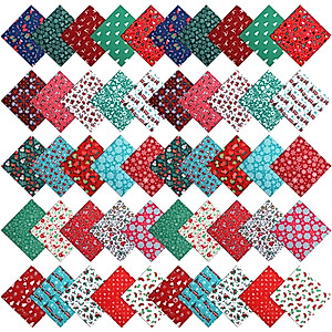 Preboun 50 Pcs 8 x 8 Inches/ 20 x 20 cm Christmas Fabric Squares Christmas Fabric 25 Different Patterns Fabric Scraps Quilting Craft Fabric Patchwork Fabric Bundles for Sewing Crafting DIY Supplies