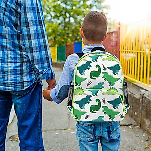 Dinosaur Backpack, Green Dinosaur Footprint Toddler Backpack for Boys 14.2 In, Waterproof Casual Daypack Preschool Backpack Kindergarten School Mini Bookbag with Chest Strap, Durable for Kids Student