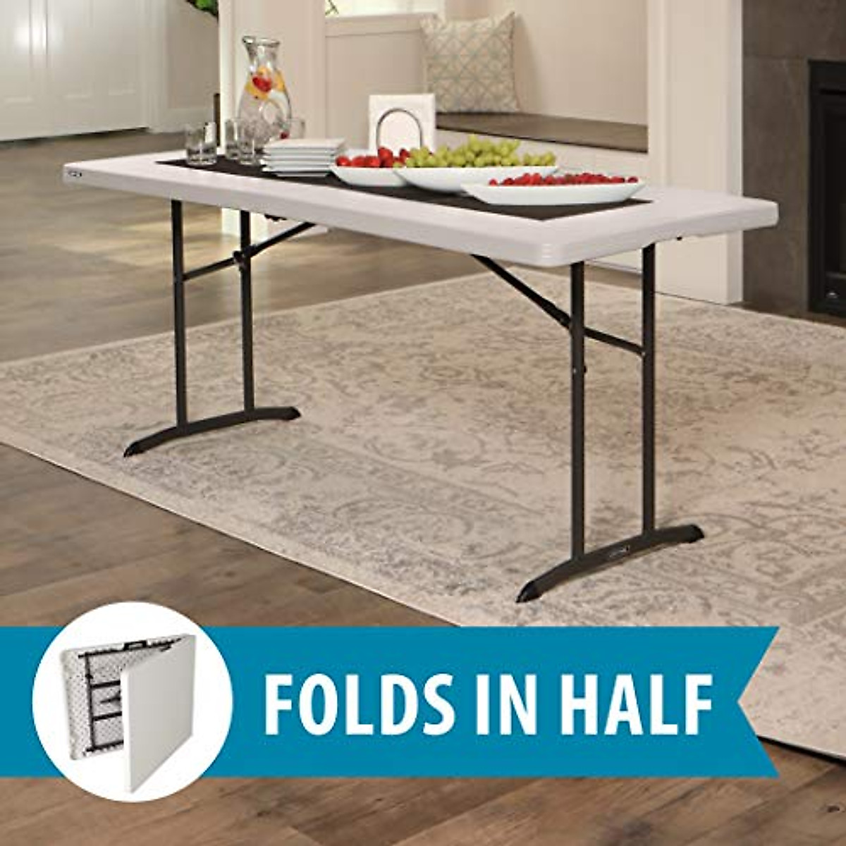 Lifetime 80382 Commercial Fold-In-Half Table, 6-foot, Almond