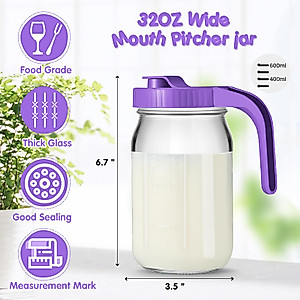 Baderke Breast Milk Pitcher for Fridge, Wide Mouth, 1 Quart (32 oz) Mason Jar with Lid, Heavy Duty Leak Proof Breastmilk Storage Container, Leak Proof, Sturdy Breast Milk Mixer Pitcher (Purple)