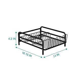 Dish Drying Rack - Large Size Multifunctional Drain Board Set, Durable Tableware Drainer with Adjustable Rotating Drain, Model:DDR-001,by WEIKER. Black 16.15inch x 13inch x 4.2inch