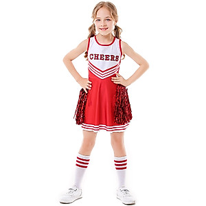 Hotfiary Cheerleader Costume for Girls Toddler Halloween Cheerleading Outfit for Dress Up Party Birthday Gift 3-12 Year