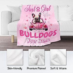 Custom French Bulldog Blanket Gifts, Frenchie Gifts for Dog Lovers Present Ideal, 60"x80" Pink Blanket for Girls Mom Dog Themed Gifts, Personalized Flannel Kids Throw Blankets for Living Room