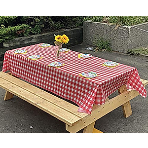 Neatiffy 54 x 108 Inch 6 Pack Rectangle Plastic Table Cloth Picnic/Camping/Party/Banquet Table Cover. Disposable/Reusable Tablecloths (Red Checkered, 6)