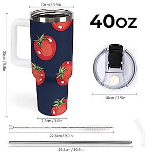 Tomato Pattern Insulated Tumblers with Handle Stainless Steel Coffee Mug Funny Travel Cup with Lid Straw 40oz