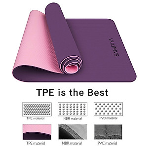 Samdiya Yoga Mat - TPE Classic 1/4 Inch Thick Pro Yoga Mat Eco Friendly Non Slip Fitness Exercise Mat with Carrying Strap-Workout Mat for Yoga, Pilates and Floor Exercises (Magenta-Pink)