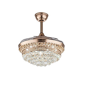 Gdrasuya10 42 Inch Crystal Ceiling Fan with Remote Control, Retractable Invisible Blades, LED Dimmable Chandelier 3 Speed 3 Color Pendant for Bedroom Living Room