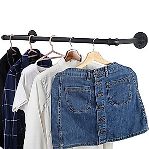 WEBI Clothing Rack Wall Mount,24'' Industrial Pipe Clothes Rack for Hanging Clothes,Heavy Duty Iron Garment Rack Bar,Retail Display Clothes Rod for Closet,Laundry Room,Black