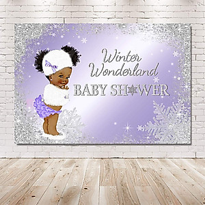 MEHOFOND 7x5ft Purple and Silver Winter Wonderland Girl Baby Shower Photo Background Props Glitter Snowflakes Lavender Backdrops Party Decoration It&#039;s A Girl Photo Banner for Dessert Table Supplies