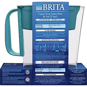 Brita Small 6 Cup Denali Water Filter Pitcher with 1 Brita Standard Filter, Made Without BPA, Transparent Teal