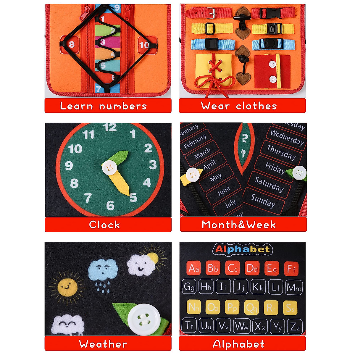 Toddler Busy Board,Montessori Toys for 3 4 Year Old,Sensory Board for Learning Fine Motor Skills,Toddler Activities for Travel Car Airplane,Practical Early Educational Sensory Toys