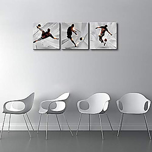 KLVOS Soccer Wall Art Prints Boy Room Sports Theme Decor Stretched and Gallery Wrap Modern Home Decoration for Man Cave Bedroom Ready to Hang - 12x12inchx3 Panel