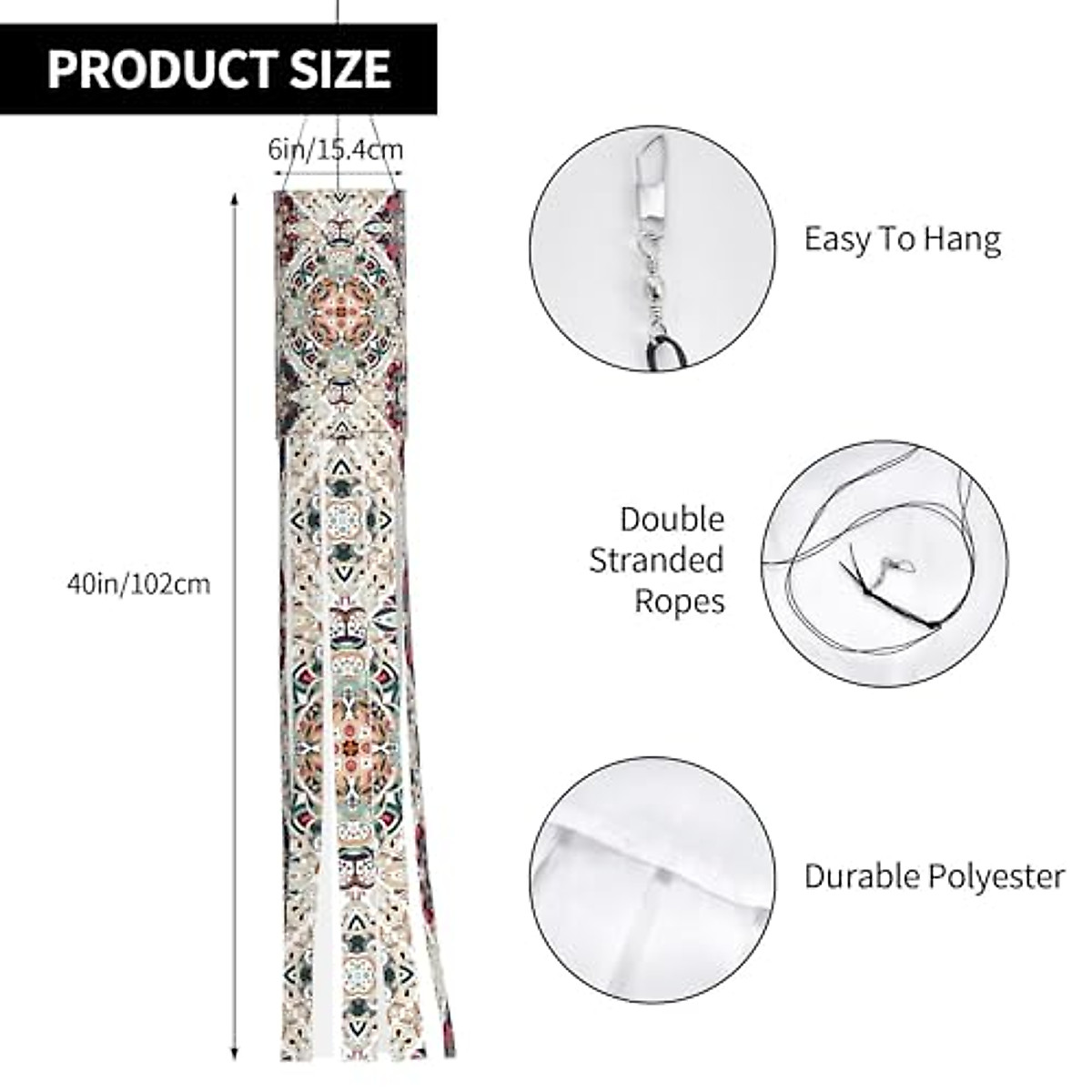 Mandala Boho Luxury Oriental Tile Halloween Windsocks Flag 40 Inch, Flag Wind Socks Outdoor Hanging Decoration Halloween Decorations Halloween Decor Outdoor For Home Yard Patio Lawn Garden