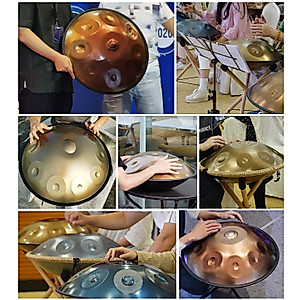 YuElinG 432hz Handpan Drum YuELinG Gold 11 Notes 22 inch in D Celtic Minor with Soft handpan case, Durable handpan Stand