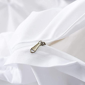 Pinch Pleated 3pc Duvet Cover Set 100% Egyptian Cotton 1000-TC Zipper & Corner Ties Rectangle Pattern Decorative Pintuck (104x98 California King, Pure White Solid)